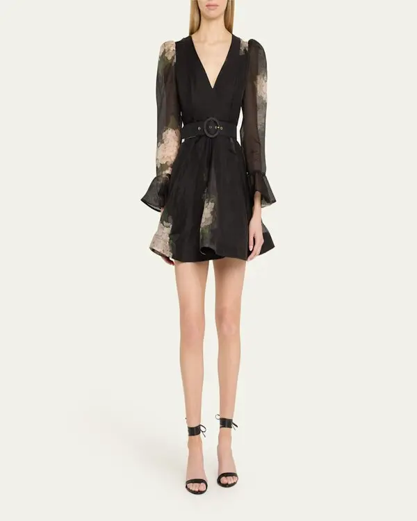 Zimmermann Balance Long-Sleeve Mini Dress - Black Hydrangea | Editorialist