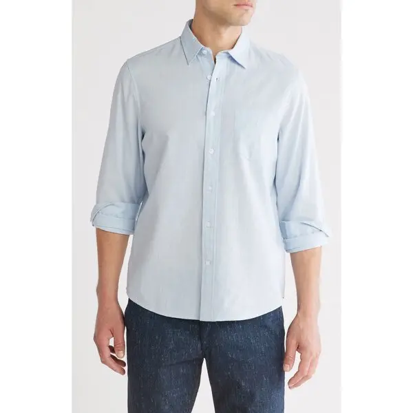 14TH & UNION Solid Linen Blend Button-up Shirt - Blue Skyway