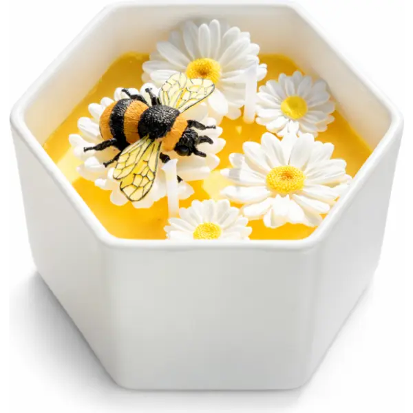 SOUTHLAKE GIFTS Daisy Beehive Candle Bowl - Yellow Wax / White Bowl