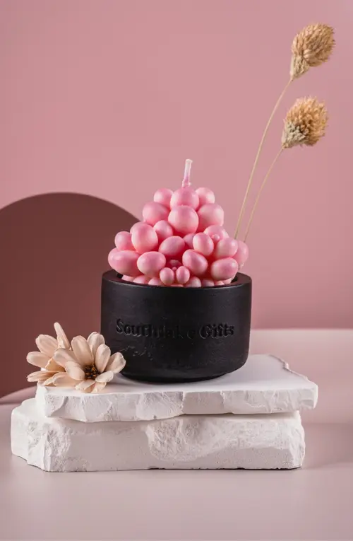 SOUTHLAKE GIFTS Pink Succulent Candle In Concrete Vessel