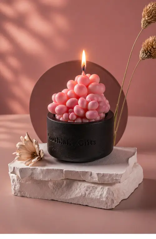 SOUTHLAKE GIFTS Pink Succulent Candle In Concrete Vessel