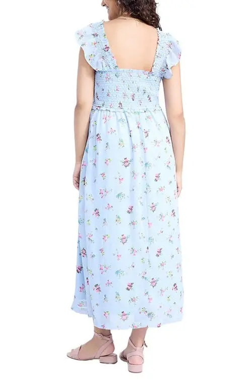 princess polly baby blue dress Blue Floral Reversible Long Sleeve Maternity Maxi Dress – The Prissy Pelican main image 1