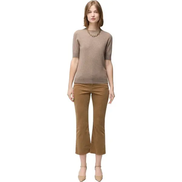 GOBI MONGOLIAN CASHMERE Crew Neck Cashmere Top - Taupe