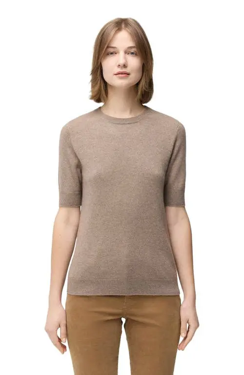 GOBI MONGOLIAN CASHMERE Crew Neck Cashmere Top - Taupe