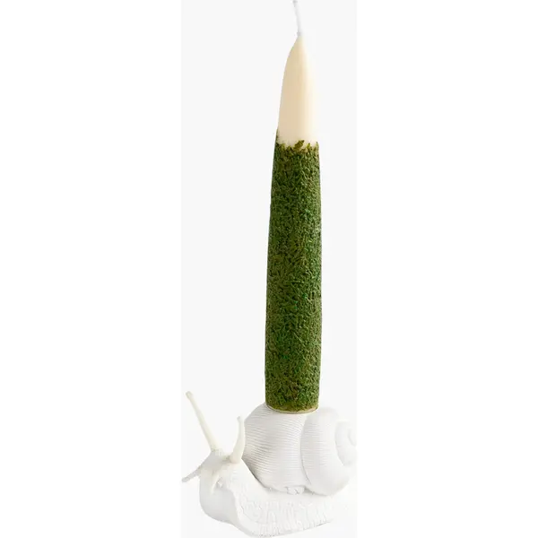 SOUTHLAKE GIFTS Taper Scented Candle And Snail Candle Holder Set - Off-white / Dark Green