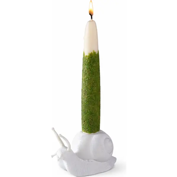 SOUTHLAKE GIFTS Snail Candle Holder With Moss Taper Candles - Off-white / Dark Green