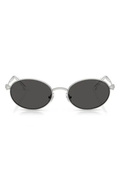 SWAROVSKI 53mm Oval Sunglasses - Silver /dark Grey