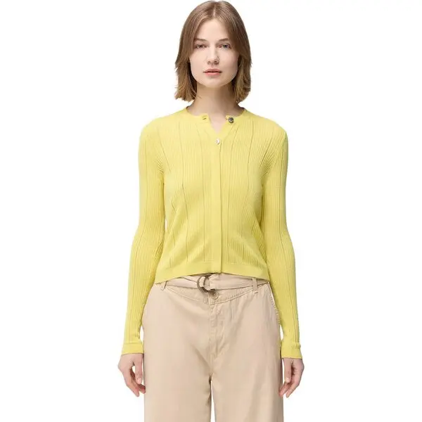 GOBI MONGOLIAN CASHMERE Cashmere Silk Hidden Button Cardigan - Blazzing Yellow