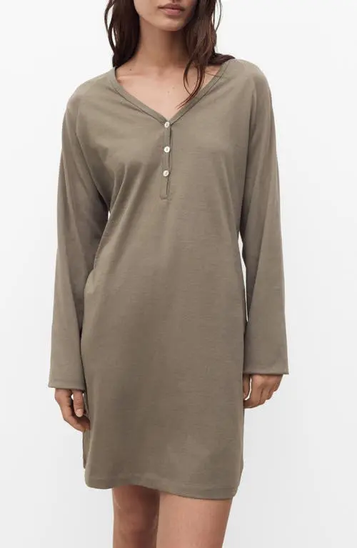 Mango Long Sleeve Cotton Nightgown - Dark Taupe