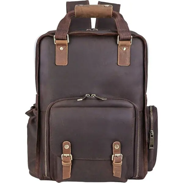 STEEL HORSE LEATHER Gaetano Leather Camera Backpack - Dark Brown