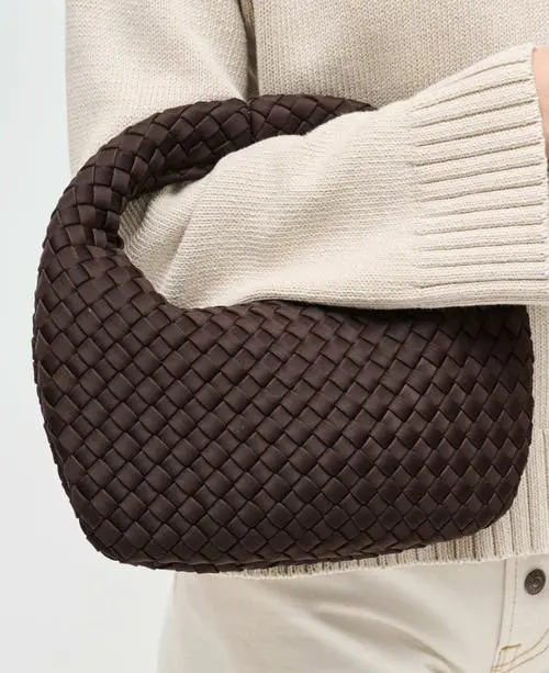 SOL AND SELENE Woven Neoprene Hobo Bag - Chocolate