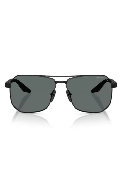 Prada 62mm Polarized Aviator Sunglasses - Rubber Black