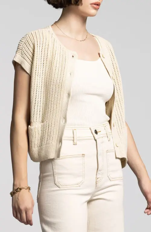 WEEKEND LOS ANGELES Violette Linen And Cotton Short Sleeve Cardigan - Bone