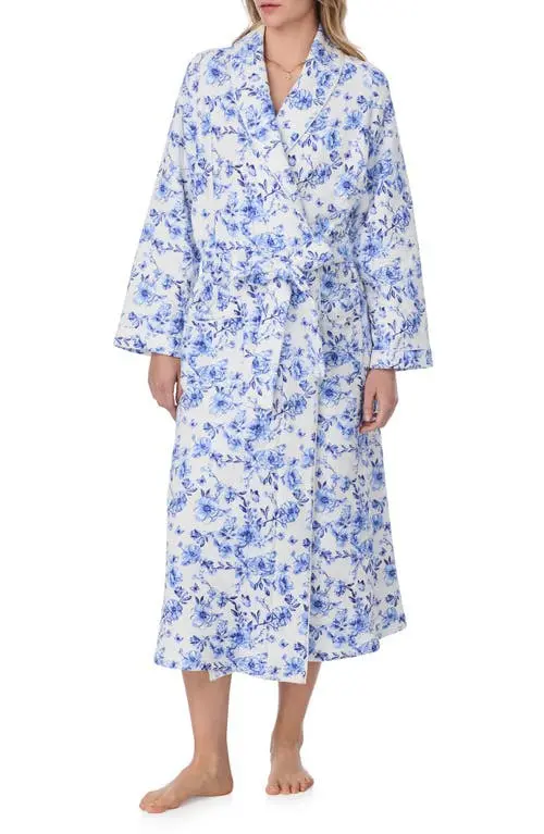 Eileen West Floral Quilted Cotton Blend Ballet Robe - White/ Blue Flower
