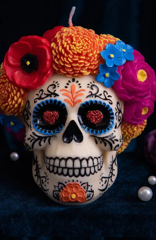 SOUTHLAKE GIFTS Dia De Los Muertos Scented Candle - Off-white / Floral