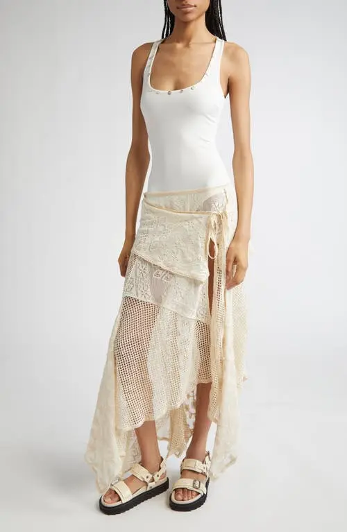 SIEDRES Marcela Asymmetric Jersey & Lace Dress - Ecru