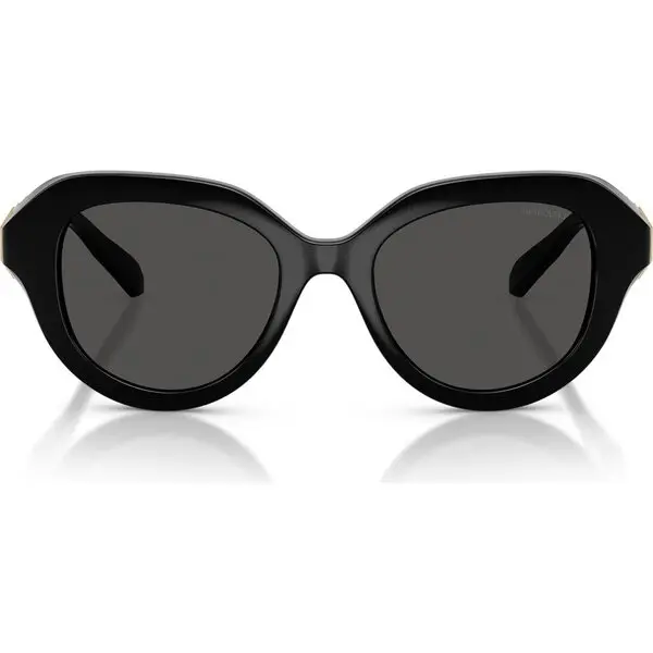 SWAROVSKI 50mm Round Frame Sunglasses - Black / Dark Grey