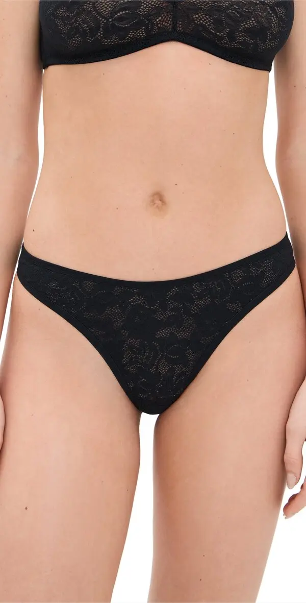 Eberjey Soft Stretch Recycled Lace Thong - Black