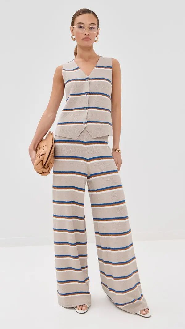 LE BOP Striped Wide Leg Pants - Beige Stripe