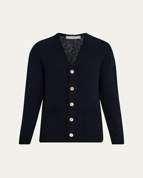 Bergdorf Goodman Cashmere And Wool Bouclé Cardigan - Navy