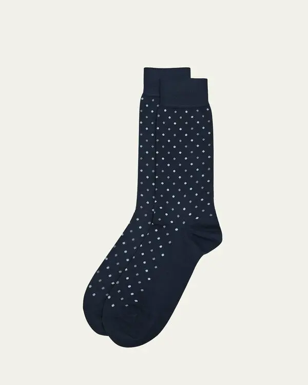 Pantherella Needham Polka Dot Crew Socks - Navy