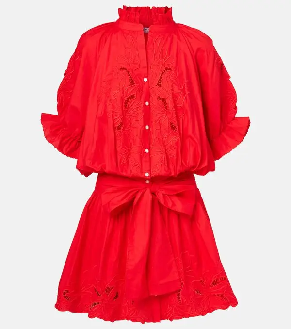 Juliet Dunn Embroidered Cotton Poplin Shirt Dress - Red - 40% Off |  Editorialist