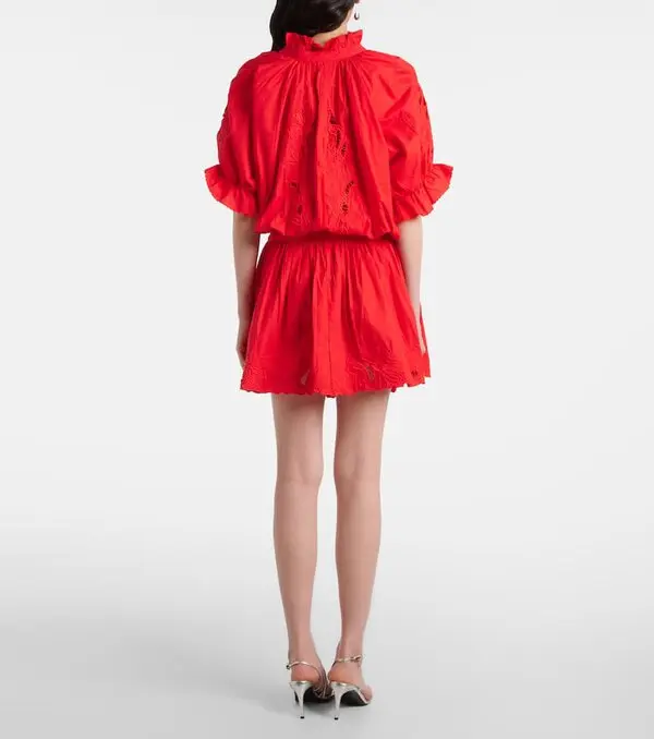 Juliet Dunn Broderie Anglaise Cotton Poplin Mini Dress - Red - 40% Off |  Editorialist