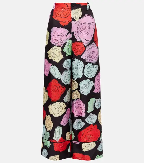 Marni Floral Printed Silk Palazzo Pants - Black