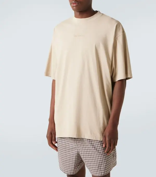 Balenciaga Logo Cotton Jersey T-shirt - Beige