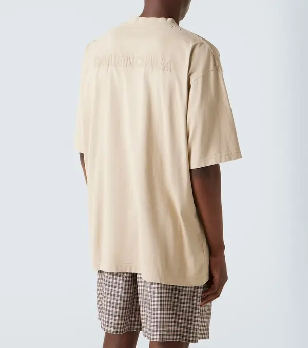Balenciaga Logo Cotton Jersey T-shirt - Beige