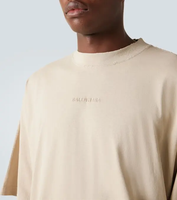 Balenciaga Logo Cotton Jersey T-shirt - Beige