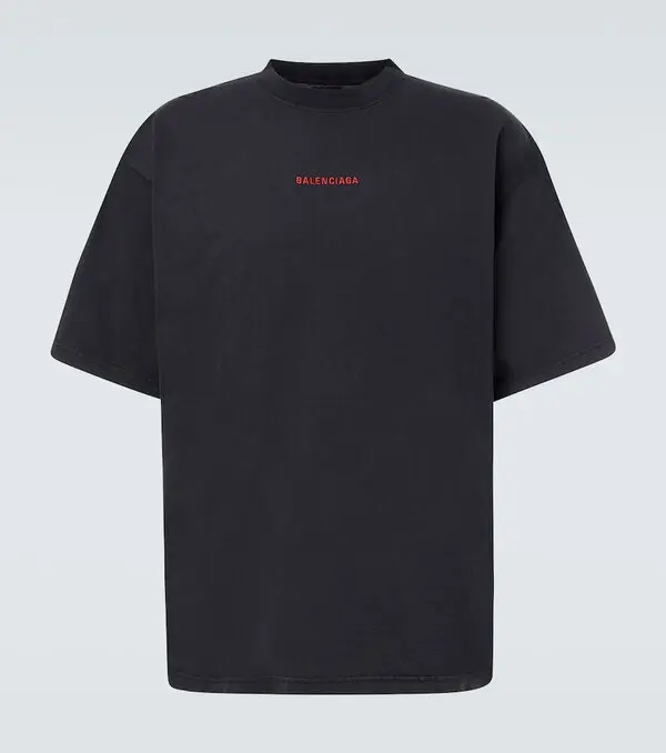 Balenciaga Logo Cotton Jersey T-shirt - Black