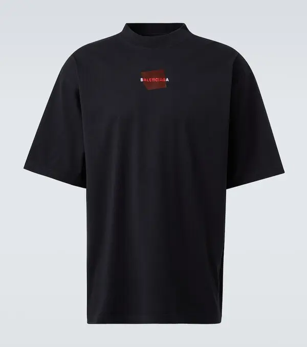 Balenciaga Logo Cotton Jersey T-shirt - Black