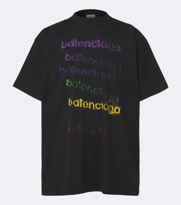 Balenciaga Logo Cotton Jersey T-shirt - Black