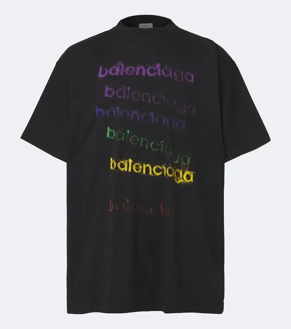 Balenciaga Logo Cotton Jersey T-shirt - Black