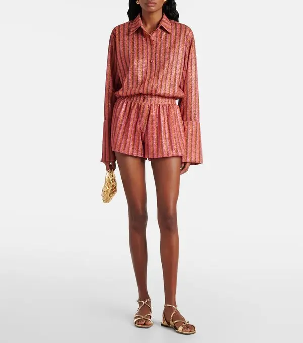 Oseree Striped Lamé Shorts