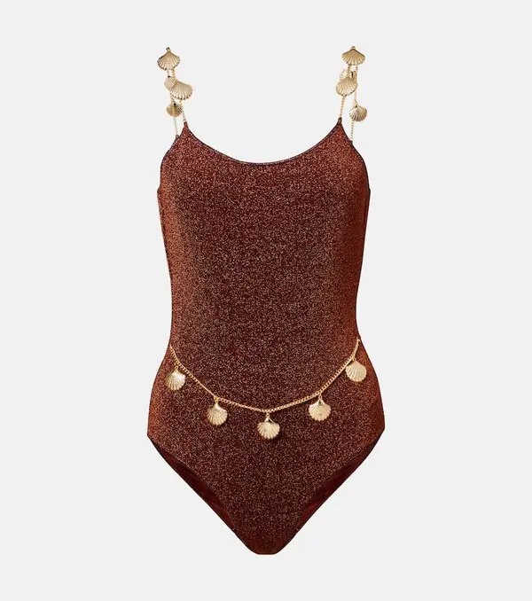 Oseree Lumière Shells Embellished Swimsuit - Brown