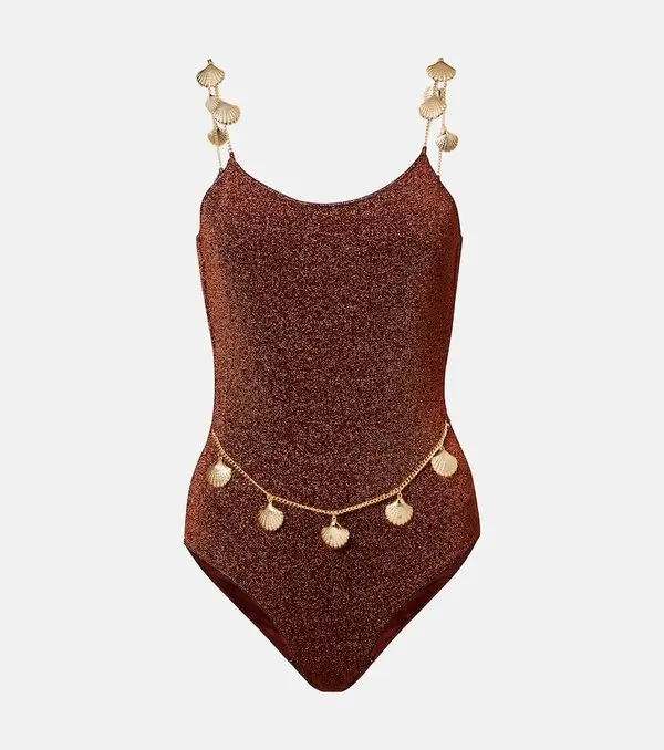 Oseree Lumiere Shells Embellished Swimsuit - Brown