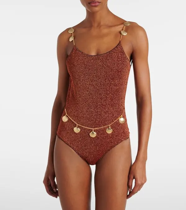 Oseree Lumiere Shells Embellished Swimsuit - Brown