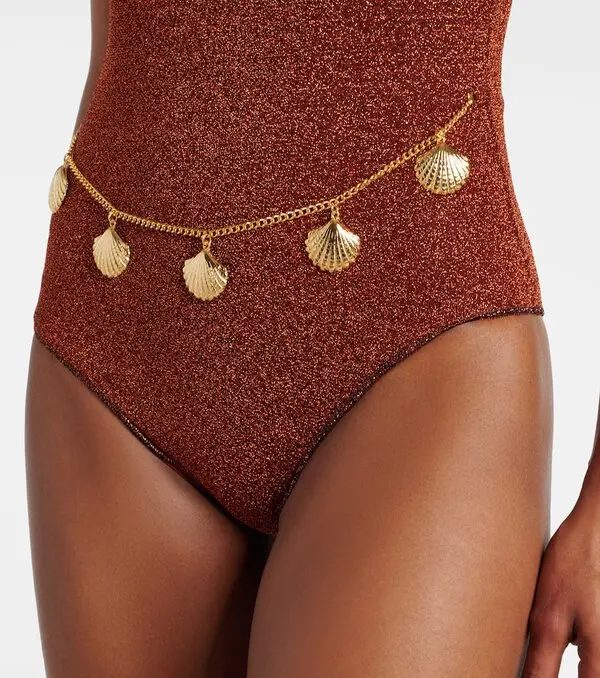 Oseree Lumiere Shells Embellished Swimsuit - Brown
