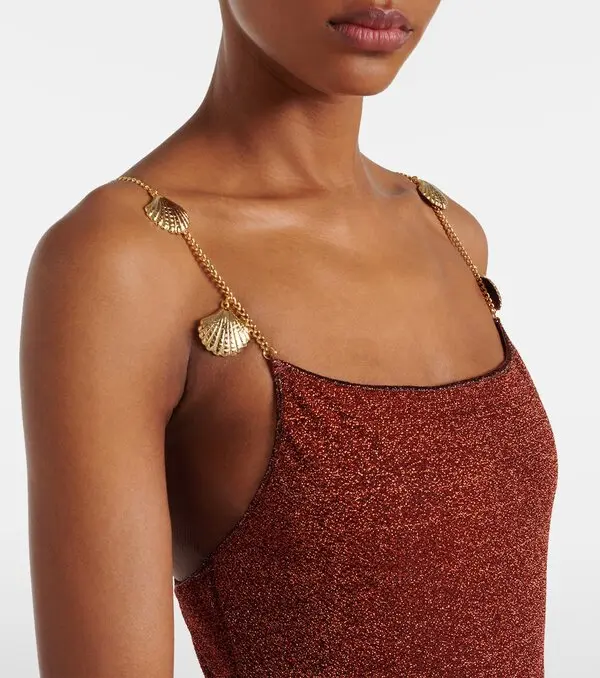 Oseree Lumière Shell Embellished Swimsuit - Brown