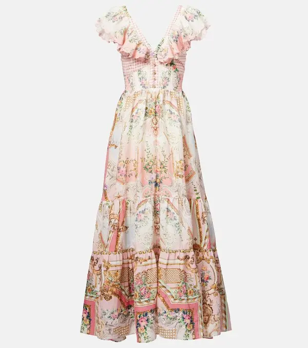 Camilla Tiered Linen Maxi Dress - Multicoloured