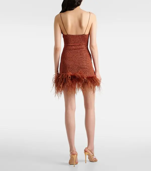 Oseree Lumière Plumage Feather-trimmed Mini Dress