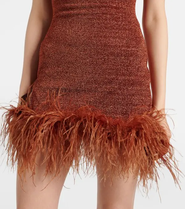 Oseree Lumière Plumage Feather-trimmed Mini Dress