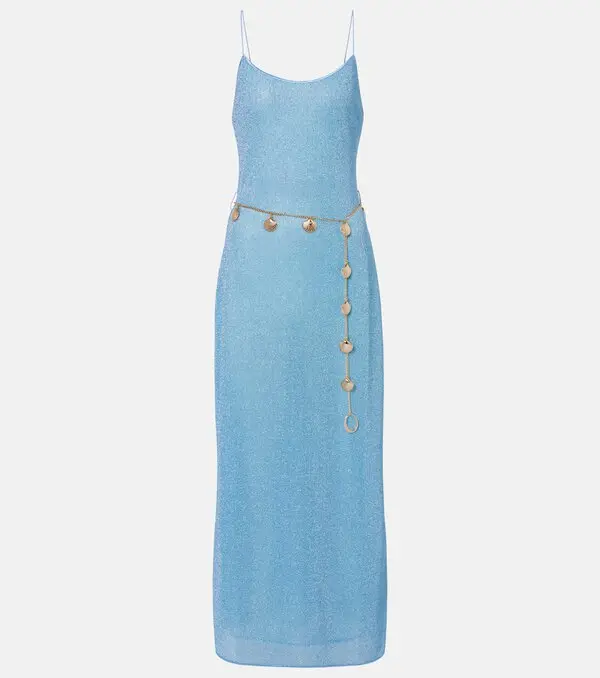 Oseree Lumière Belted Maxi Dress - Blue