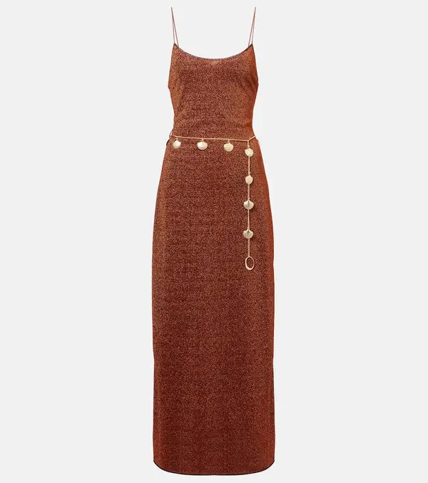 Oseree Lumière Belted Maxi Dress - Brown
