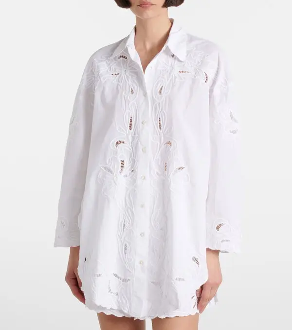 JULIET DUNN Broderie Anglaise Cotton Poplin Shirt
