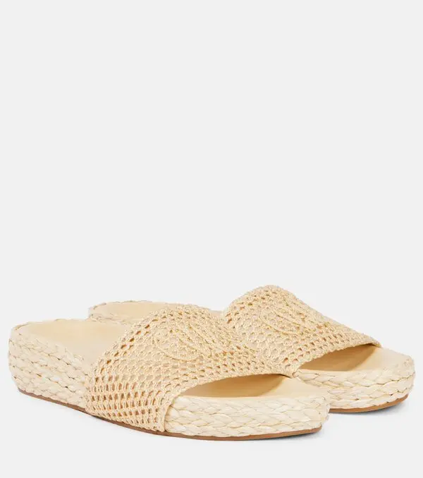 Chloé Isla Raffia-effect Slides - Beige