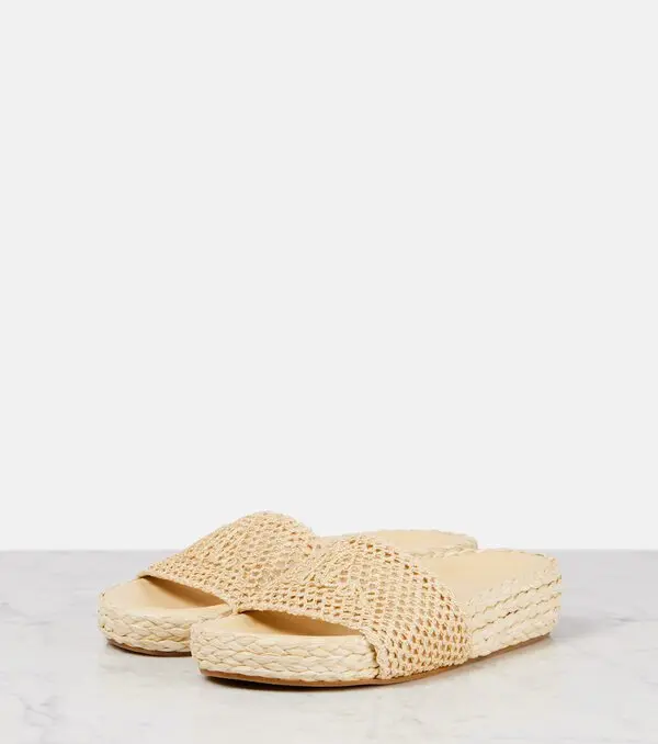 Chloé Isla Raffia-effect Slides - Beige