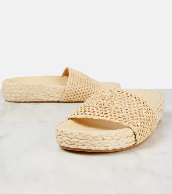 Chloé Isla Raffia-effect Slides - Beige